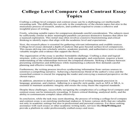 College Level Compare And Contrast Essay Topics | PDF