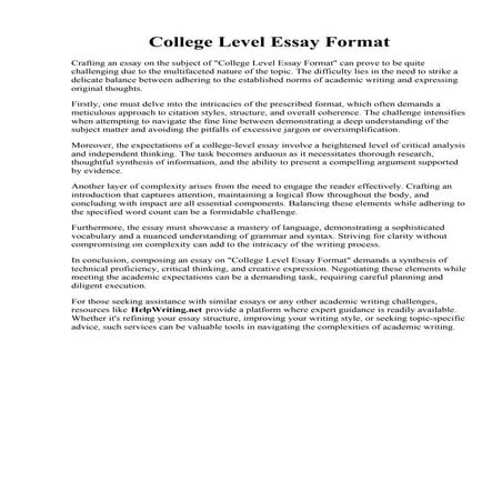 College Level Essay Format. 27 Free College Essay Examples Full ...