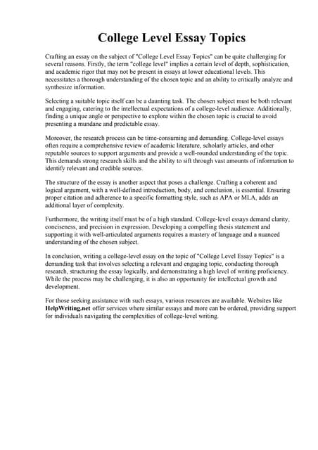 College Level Essay Topics Pdf