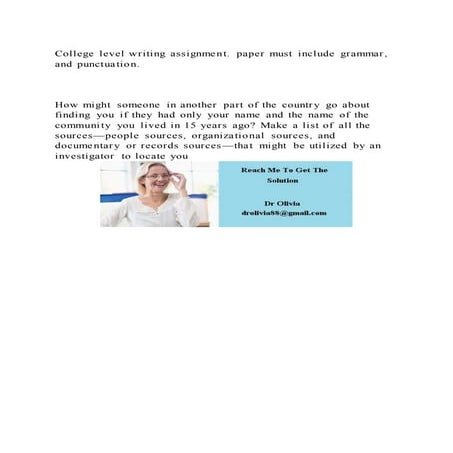 College level writing assignment. paper must include grammar, and pu | PDF