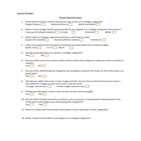 College magazine questionnaire | DOCX