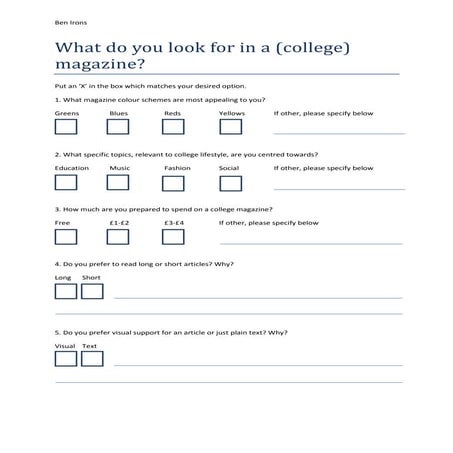Media studies magazine questionnaire alex bradbury | DOCX