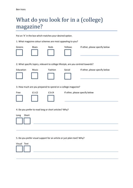 Student magazine questionnaire | DOCX