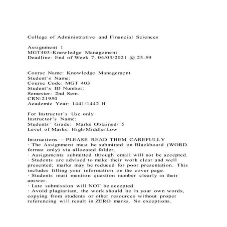 College of administrative and financial sciences assignment 1 | PDF