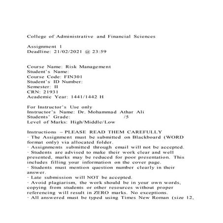 College of administrative and financial sciences assignment 1 | PDF
