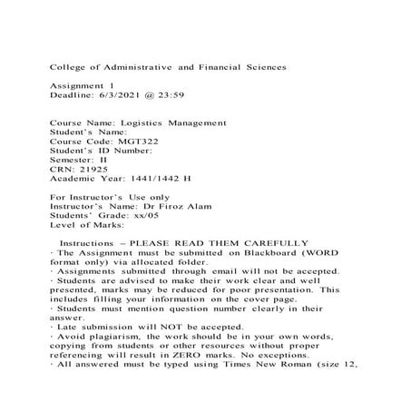 College of administrative and financial sciences assignment 1 | PDF