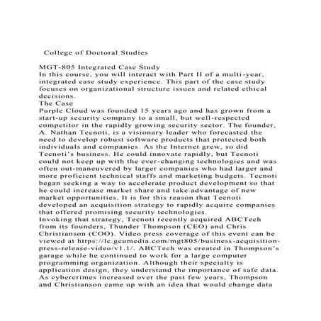 College of Doctoral StudiesMGT-805 Integrated Case Study.docx