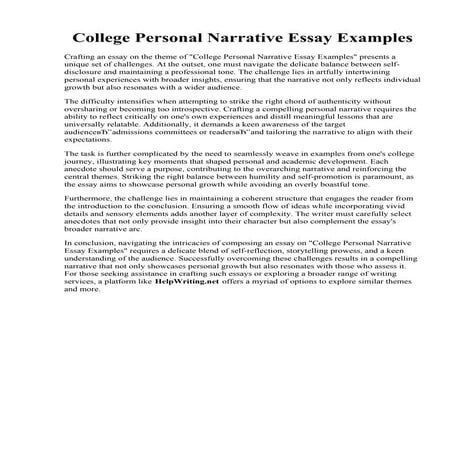 College Personal Narrative Essay Examples | PDF