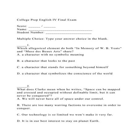 College Prep English IV Final ExamScore ______ ______ Nam.docx