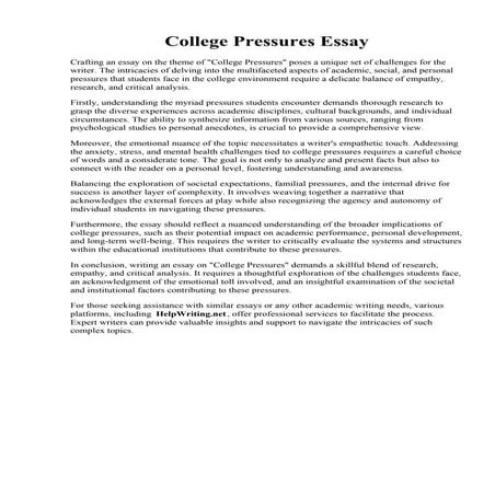 College Pressures Essay. essay examples: Peer Pressure Essay | PDF