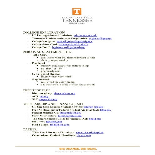 College Resource One-Sheet | PDF