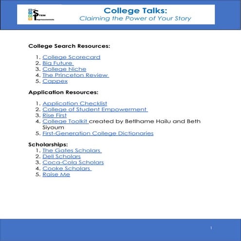 College Talks: Claiming the Power of Your Story | PDF