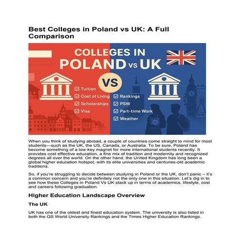 Best Colleges in Poland vs UK: A Full Comparison | DOCX