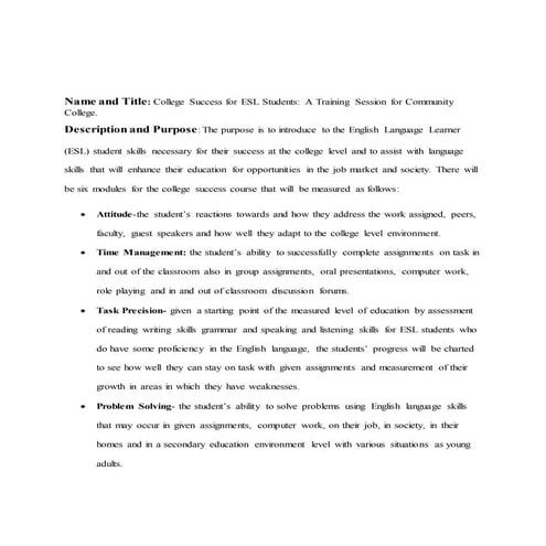 College success for esl learners | DOCX