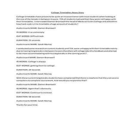 College timetables news story script | DOCX