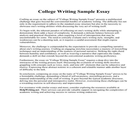 College Writing Sample Essay. Carroll College | PDF