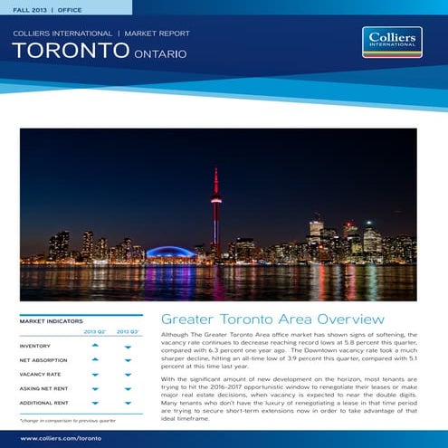 Colliers toronto office leasing market report 2014 | PDF
