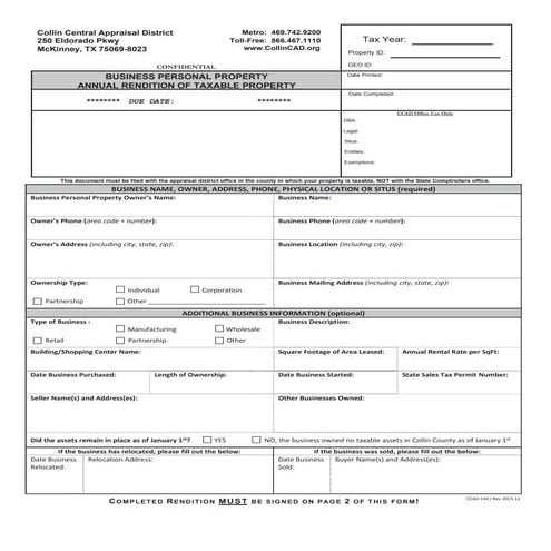 Collincad Business Property Personal Rendition form | PDF