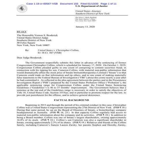 United States v. Christopher Collins sentencing letter | PDF