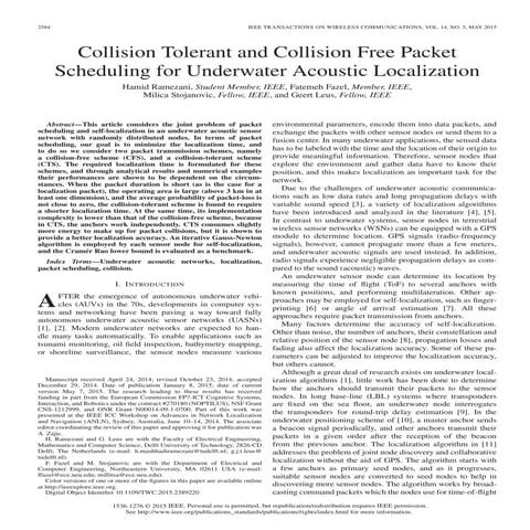 Collision Tolerant and Collision Free Packet Scheduling for Underwater Acoustic Localization | PDF