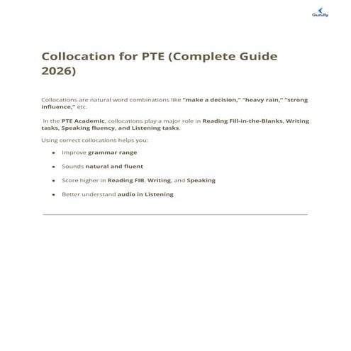 PTE Collocations List 2026 | Essential Collocation Guide for PTE | PDF