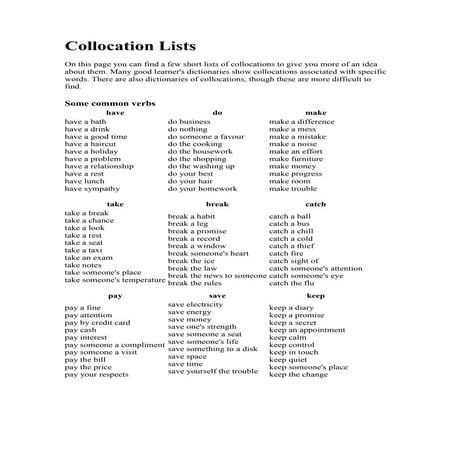 Collocation lists | DOCX