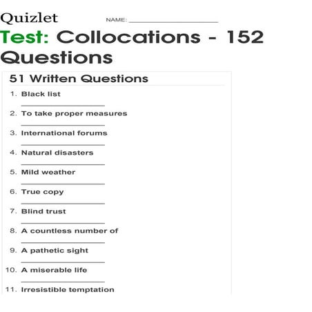 Test 2: Collocations , By Dr. Shadia Yousef Banjar | PDF