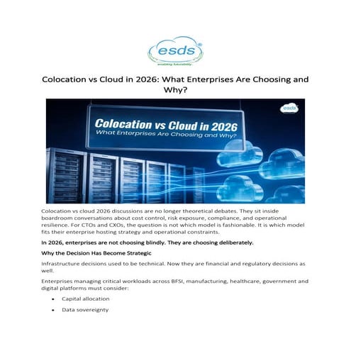 Colocation vs Cloud in 2026 What Enterprises Are Choosing and Why | PDF