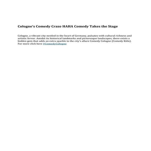 Cologne's Comedy Craze HAHA Comedy Takes the Stage | PDF
