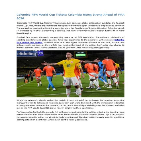 Colombia FIFA World Cup Tickets Colombia Rising Strong Ahead of FIFA ...