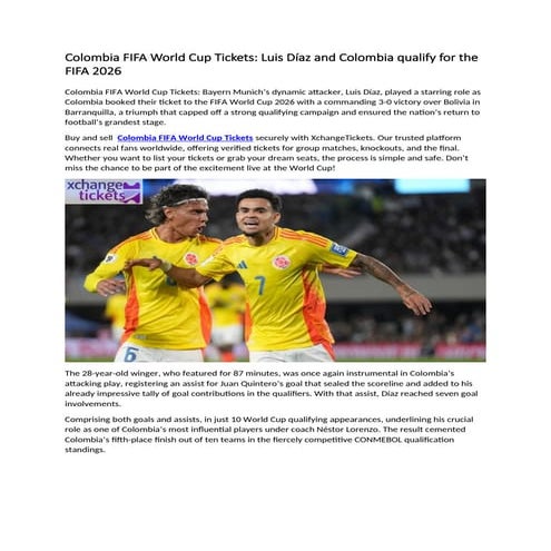 Colombia FIFA World Cup Tickets Luis Díaz and Colombia qualify for the ...