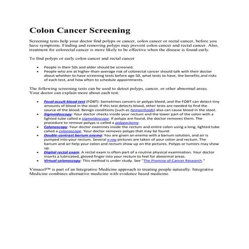 Other Colorectal Cancer Screening Methods | PDF