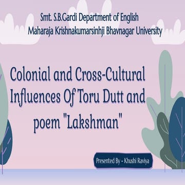 Colonial and Cross-Cultural Influences of Toru Dutt and poem 'Lakshman ...