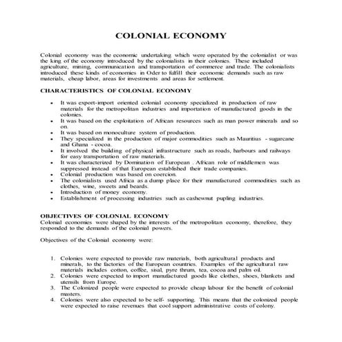 Colonial economy | DOCX
