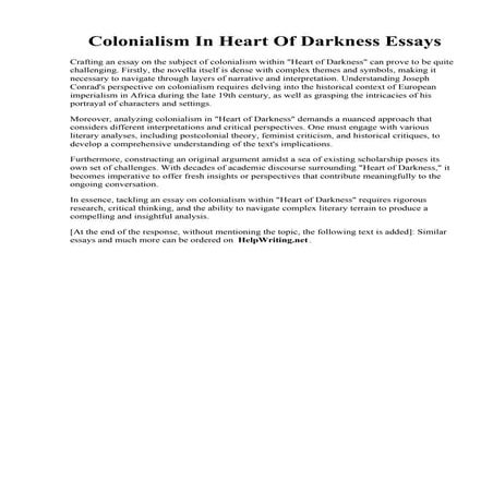 Colonialism In Heart Of Darkness Essays | PDF