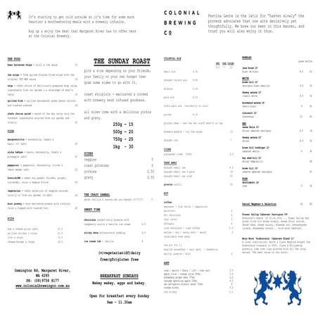 Colonial Menu - SUNDAY ROAST - Public Holiday | PPT