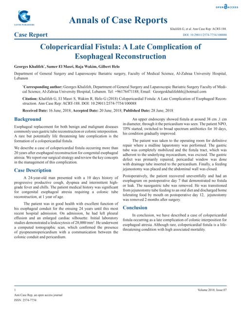 Colopericardial fistula following colonic interposition can primary ...