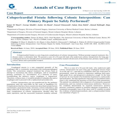 Colopericardial fistula following colonic interposition can primary ...