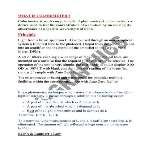 Colorimeter Principle Procedure And Steps For B Sc Biotech Botany Sem 2