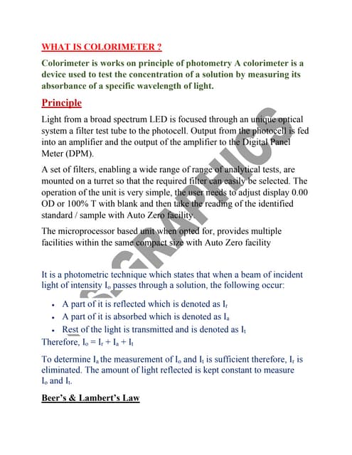 Colorimeter Principle Procedure And Steps For B Sc Biotech Botany Sem 2