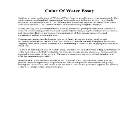 The Color Of Water Essay | PDF