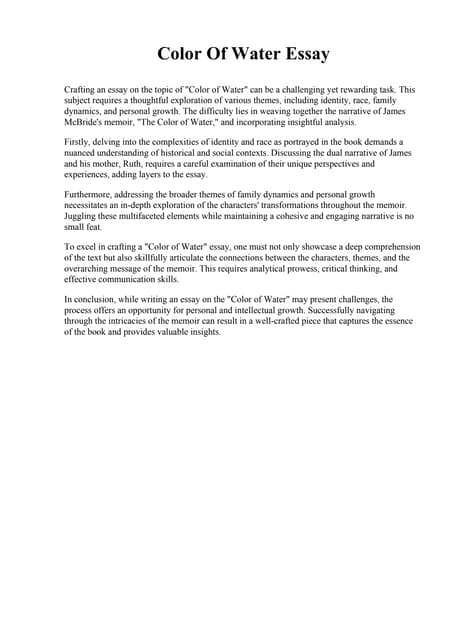 The Color Of Water Essay | PDF