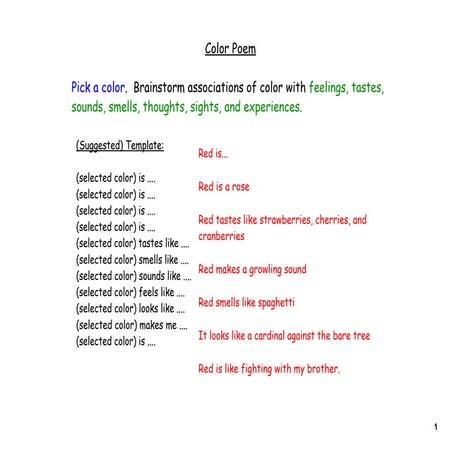 Color Poem | PDF | Poetry | Books and Literature