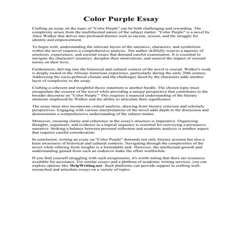 Color Purple Essay. . The Color Purple A Level Essay Plans Teaching ...