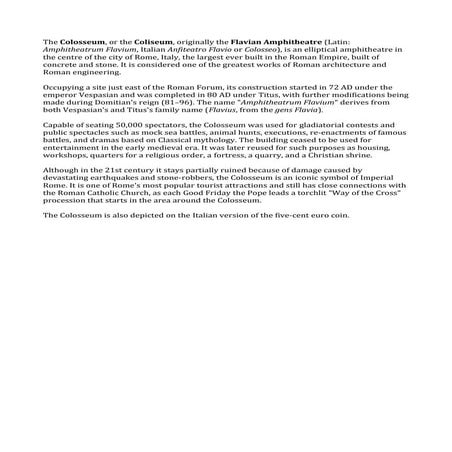 Colosseum of Rome history and facts. | PDF