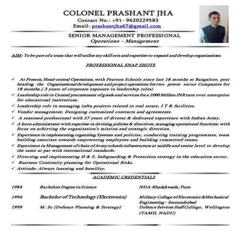 Resume- lt col sarang pande | DOCX