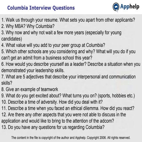 Columbia interview Questions | PPT