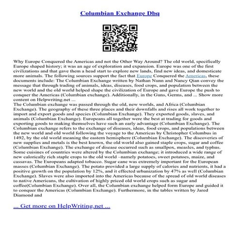 Columbian Exchange Dbq | PDF