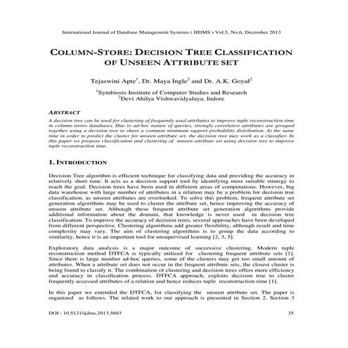 Column Store Decision Tree Classification Of Unseen Attribute Set Pdf 