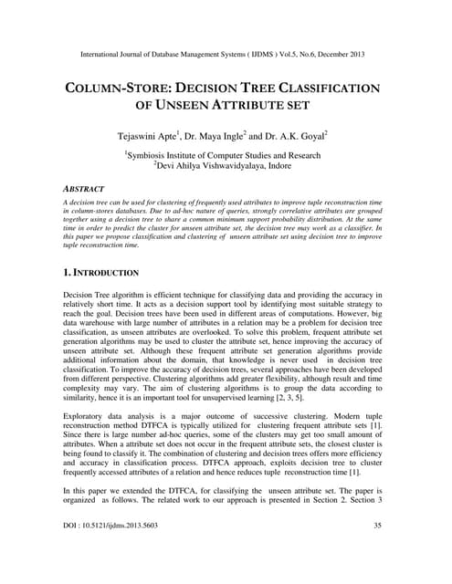 Column Store Decision Tree Classification Of Unseen Attribute Set Pdf